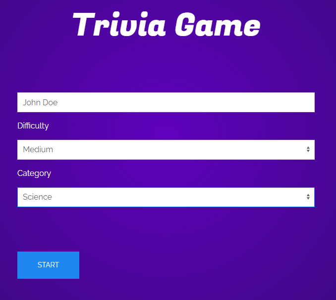 Triva game app screenshot